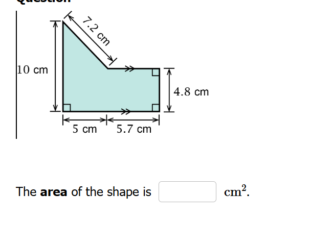 The area of the shape is cm². [Diagram with