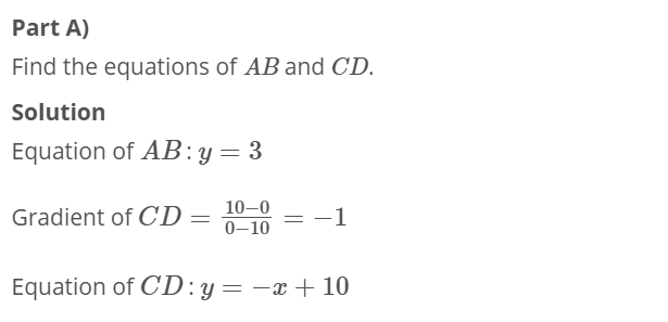 Part A) Find the equations of $AB$ and $CD$.