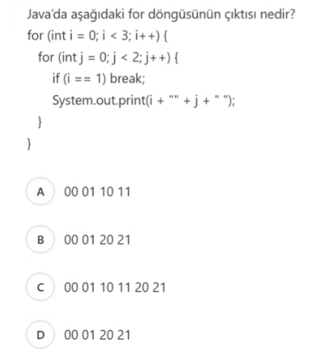 Java'da aşağıdaki for döngüsünün çıktısı | StudyX