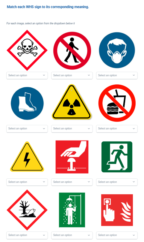 Match each WHS sign to its corresponding | StudyX