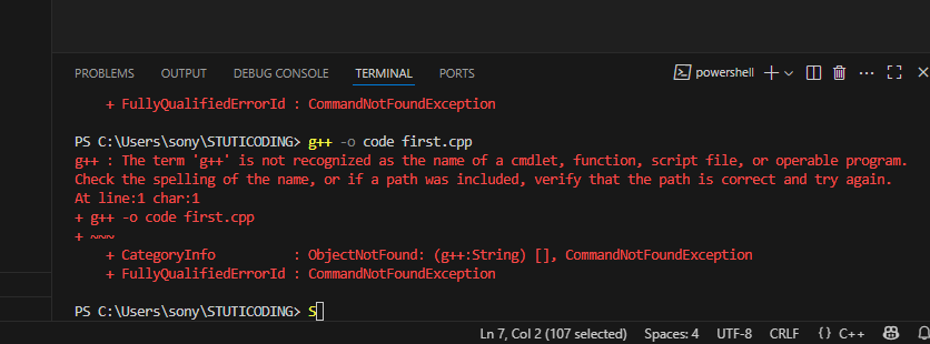 The command `g++` is not recognized. The | StudyX