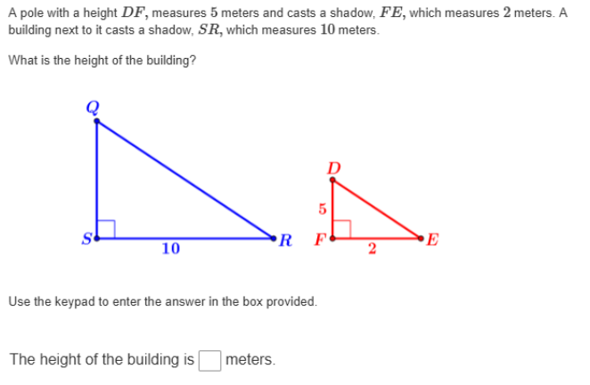 A pole with a height $DF$, measures 5 meters