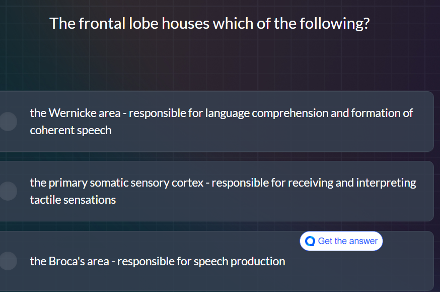 The frontal lobe houses which of the | StudyX