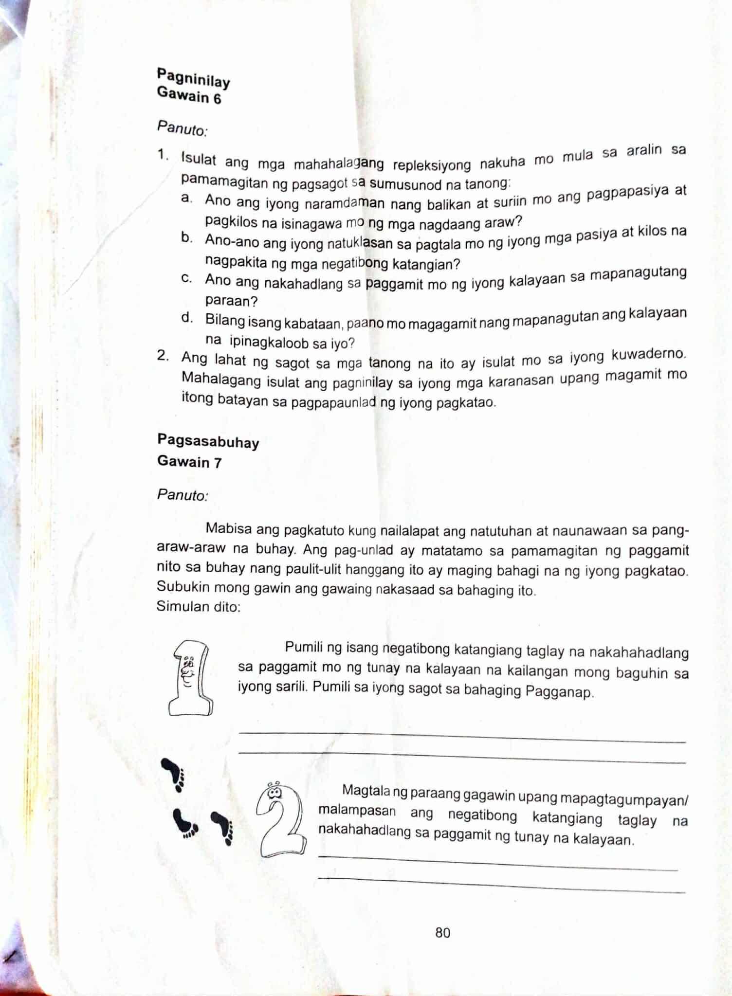 Pagninilay Gawain 6 Panuto: 1. Isulat ang | StudyX