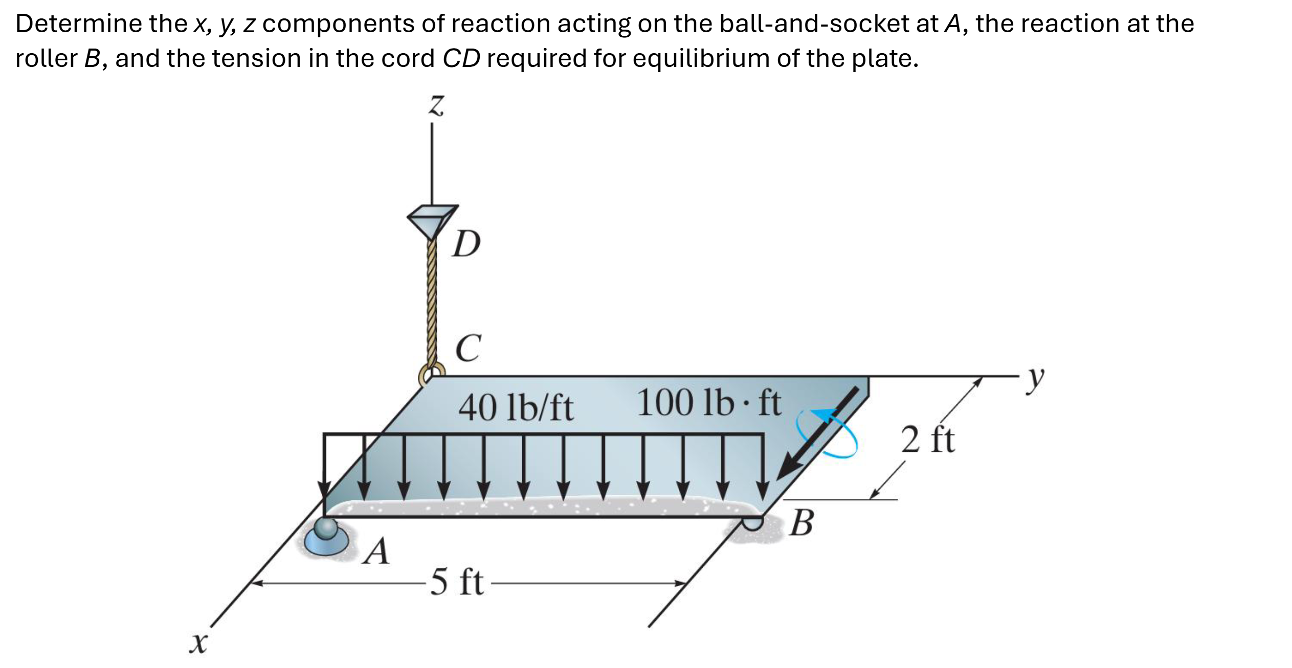 Determine the x, y, z components of reaction | StudyX