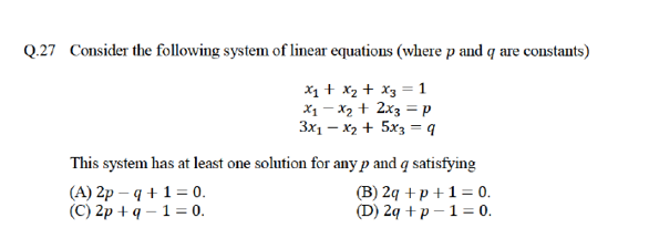 Q.27 Consider the following system of linear | StudyX