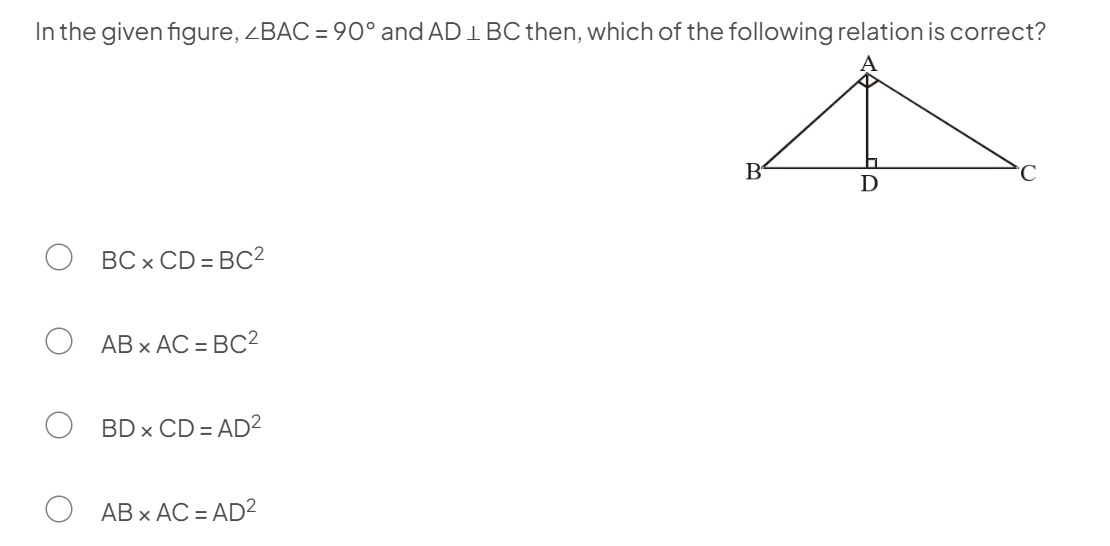 In the given figure, $ BAC = 90^ $ and $AD | StudyX