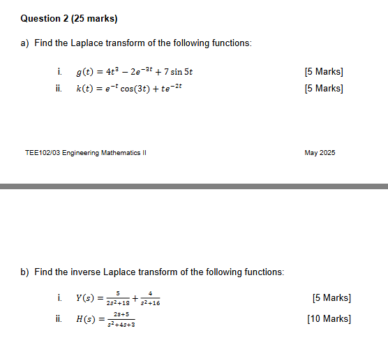 Question 2 (25 marks) a) Find the Laplace | StudyX