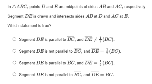 In $ ABC$, points $D$ and $E$ are midpoints | StudyX