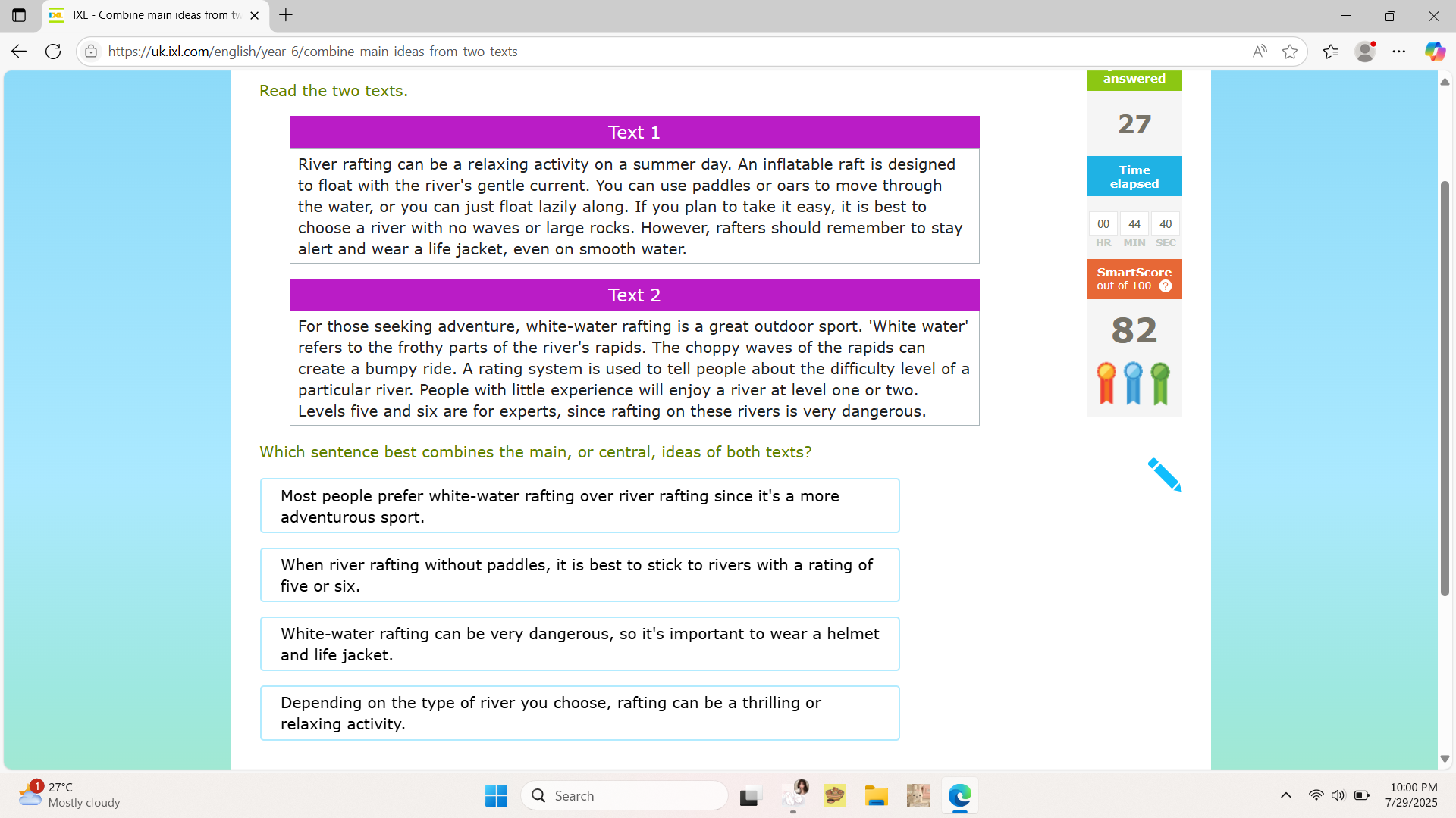 Read the two texts. Text 1 River rafting | StudyX