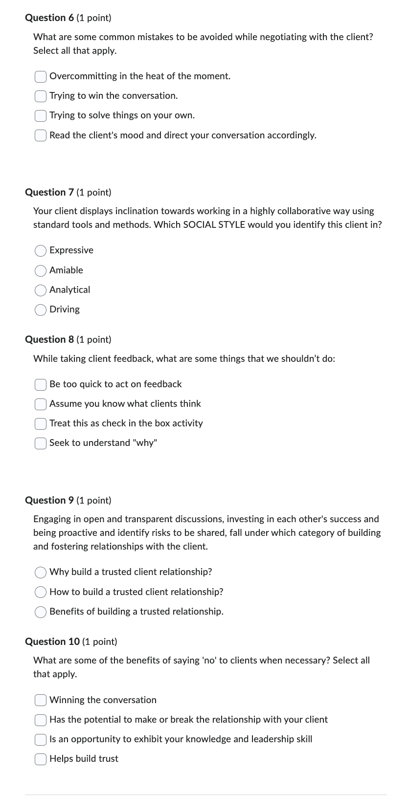 Question 6 (1 point) What are some common | StudyX