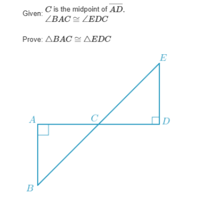 Given: $C$ is the midpoint of $ {AD}$. $ | StudyX