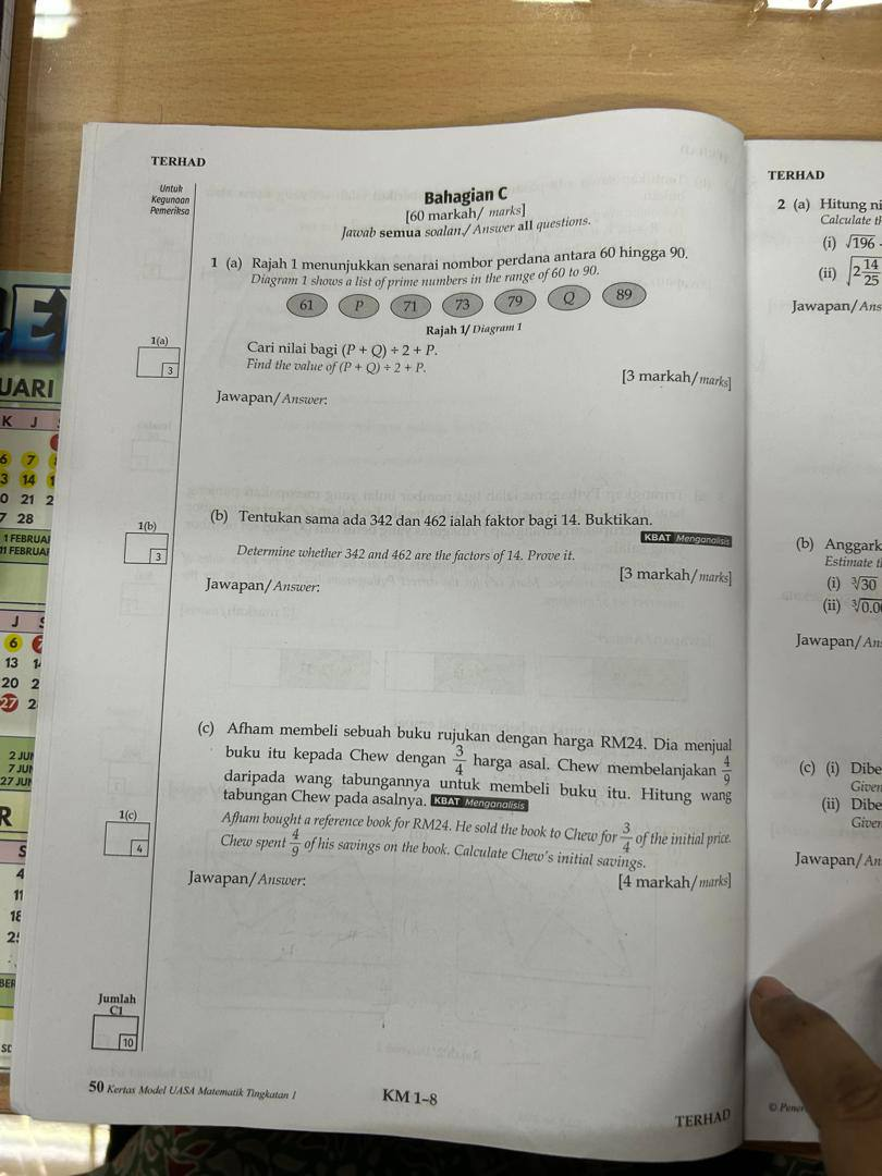 1 (a) Rajah 1 menunjukkan senarai nombor | StudyX