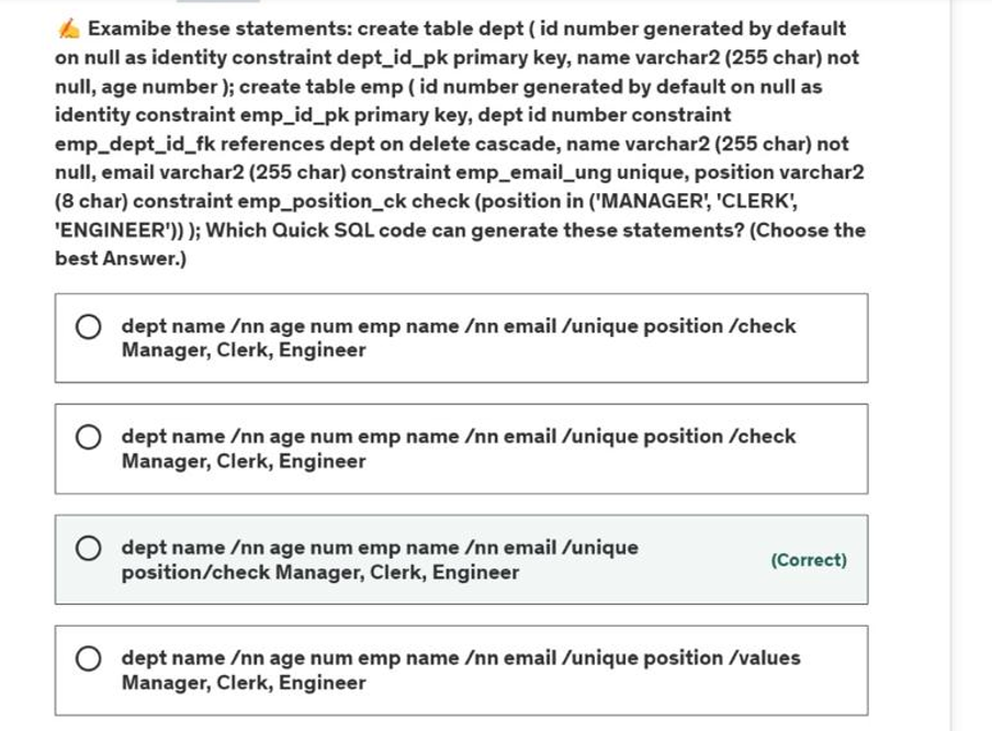 Examine these statements: create table dept | StudyX