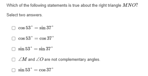 Given right triangle $MNO$. Which of the | StudyX