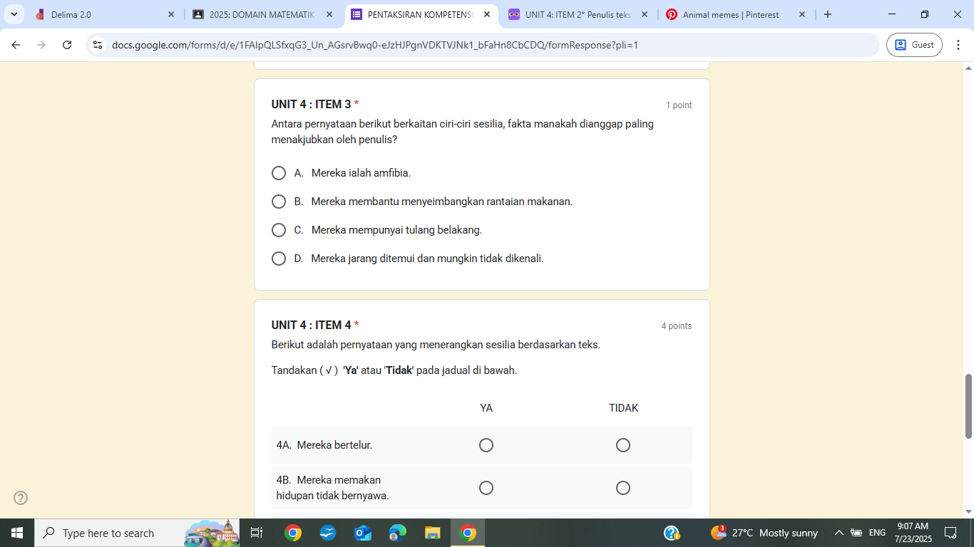 UNIT 4: ITEM 3* Antara pernyataan berikut | StudyX