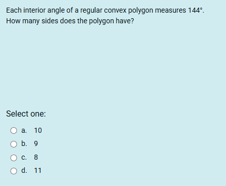 Each interior angle of a regular convex | StudyX