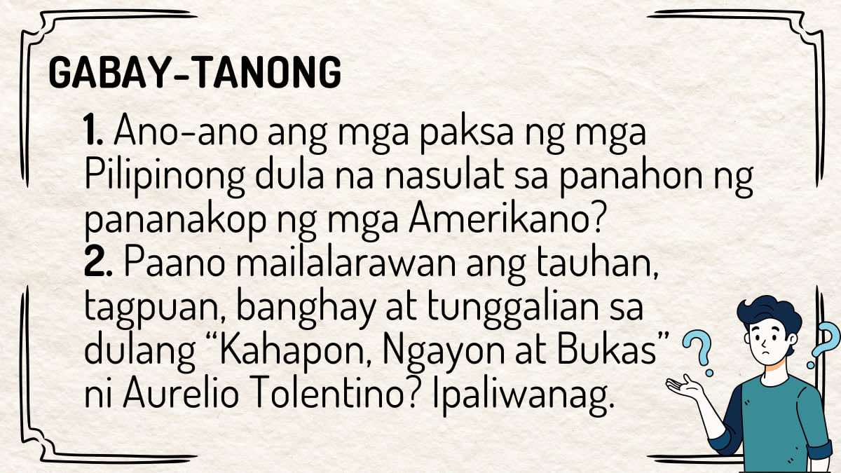 1. Ano-ano ang mga paksa ng mga Pilipinong | StudyX