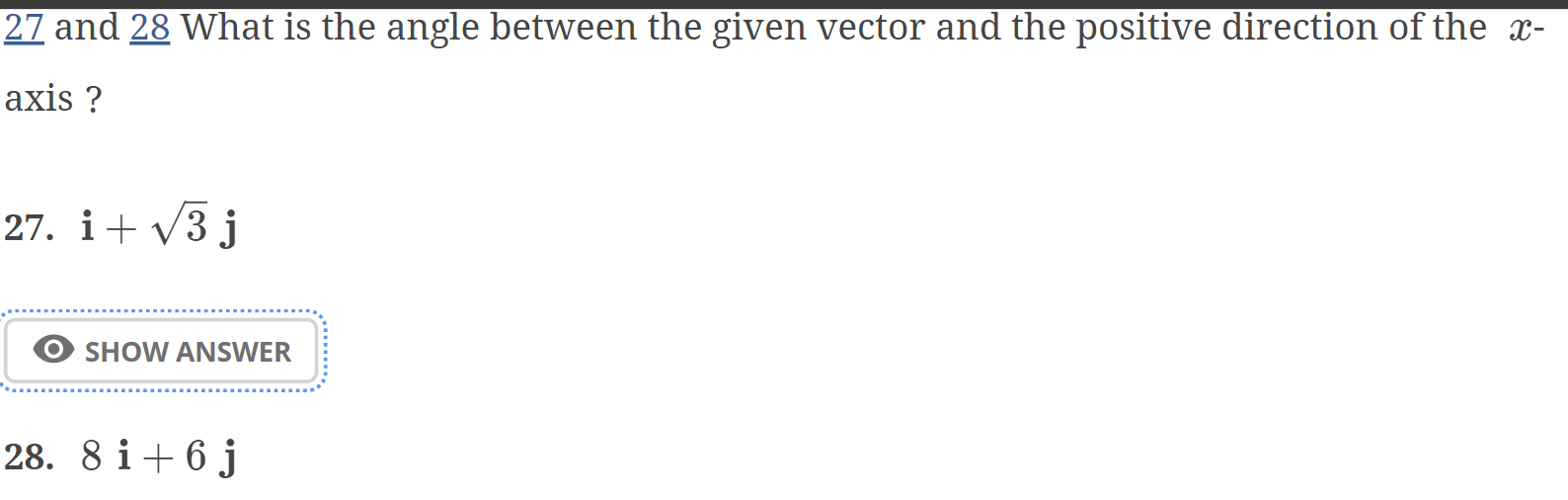 27 and 28 What is the angle between the | StudyX