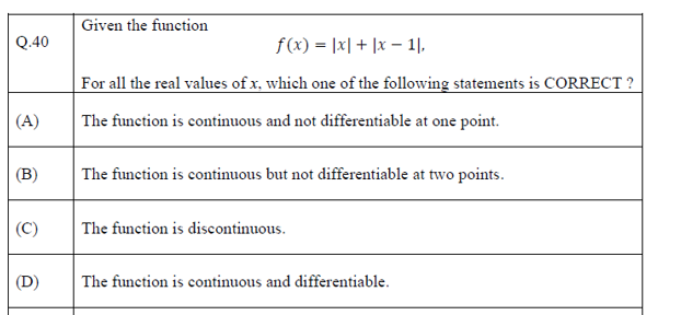 Q.40 Given the function $f(x) = |x| + |x - | StudyX