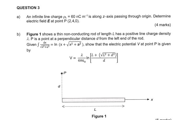 QUESTION 3 a) An infinite line charge \( _L