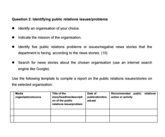 Question 2: Identifying public relations