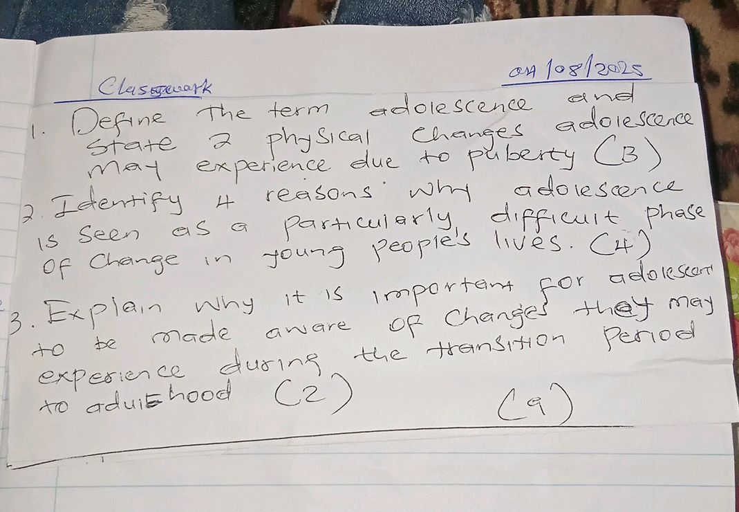 1. Define the term adolescence and state 2 | StudyX