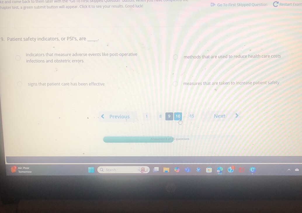 9. Patient safety indicators, or PSI's, are | StudyX