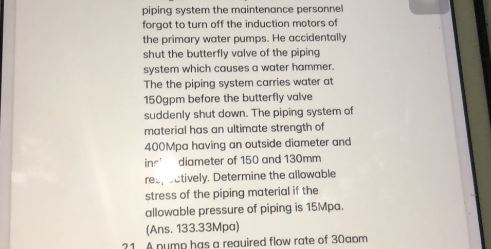 Determine the allowable stress of the piping | StudyX