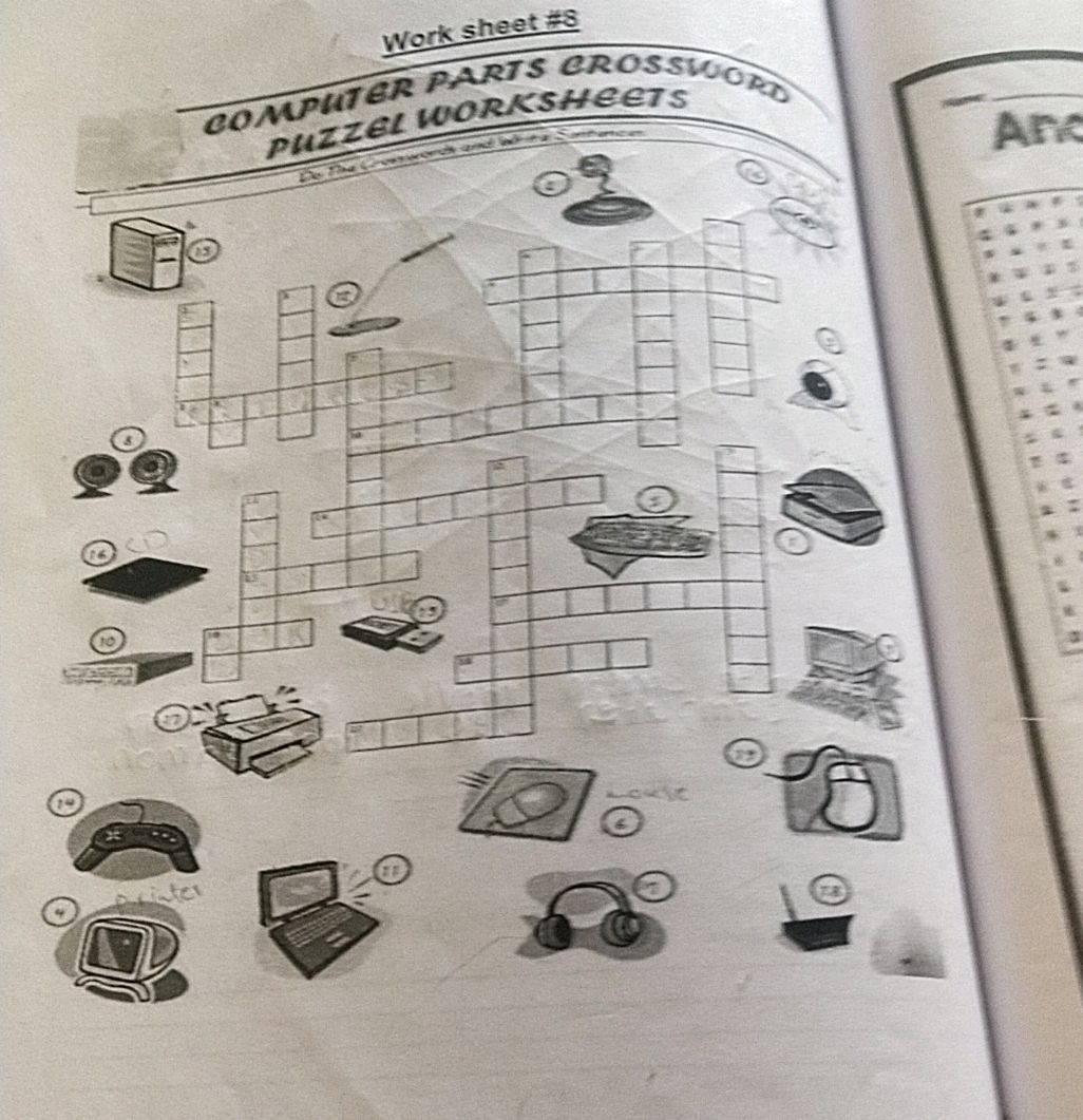 Work sheet #8 COMPUTER PARTS CROSSWORD