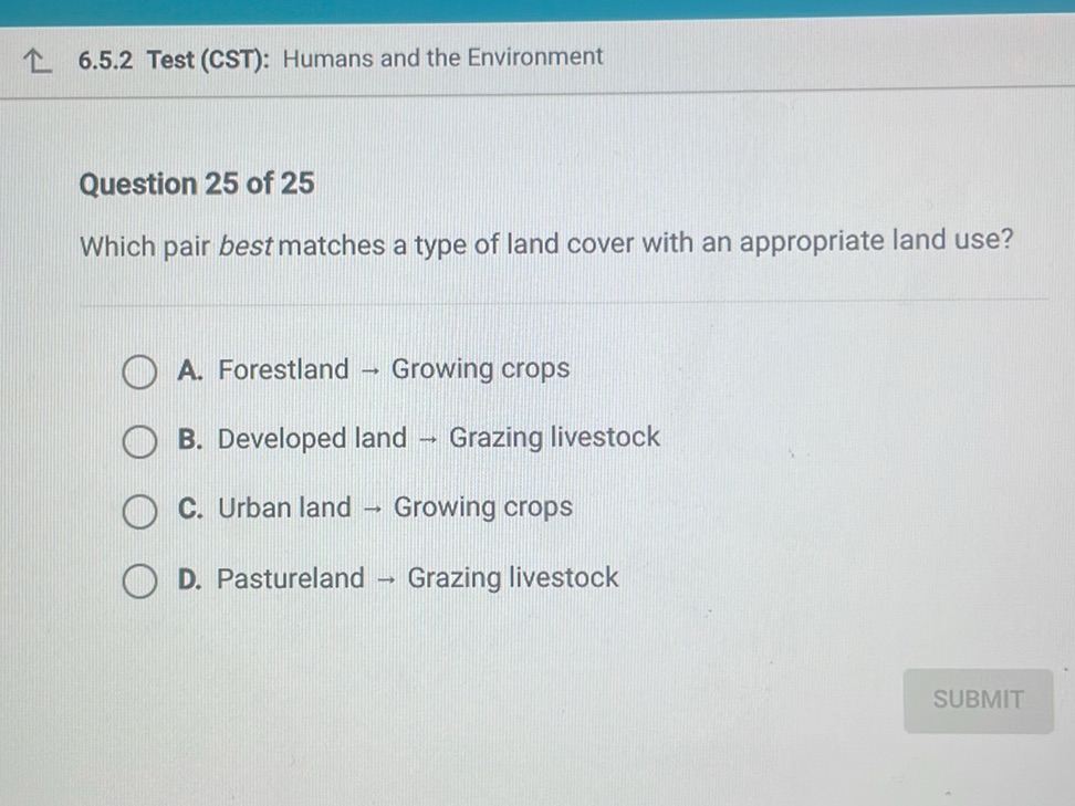 Which pair *best* matches a type of land | StudyX