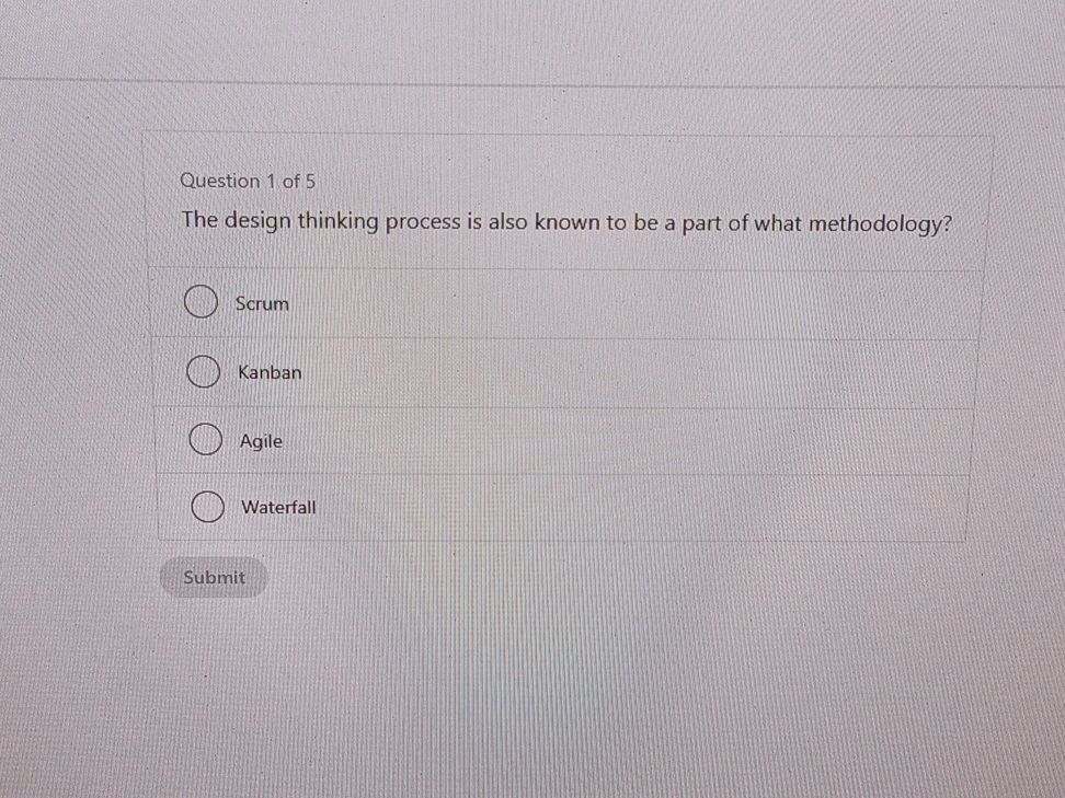 Question 1 of 5 The design thinking process