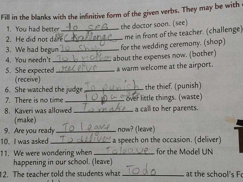 Fill in the blanks with the infinitive form