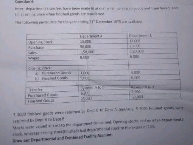 Question 4: Inter- department transfers | StudyX