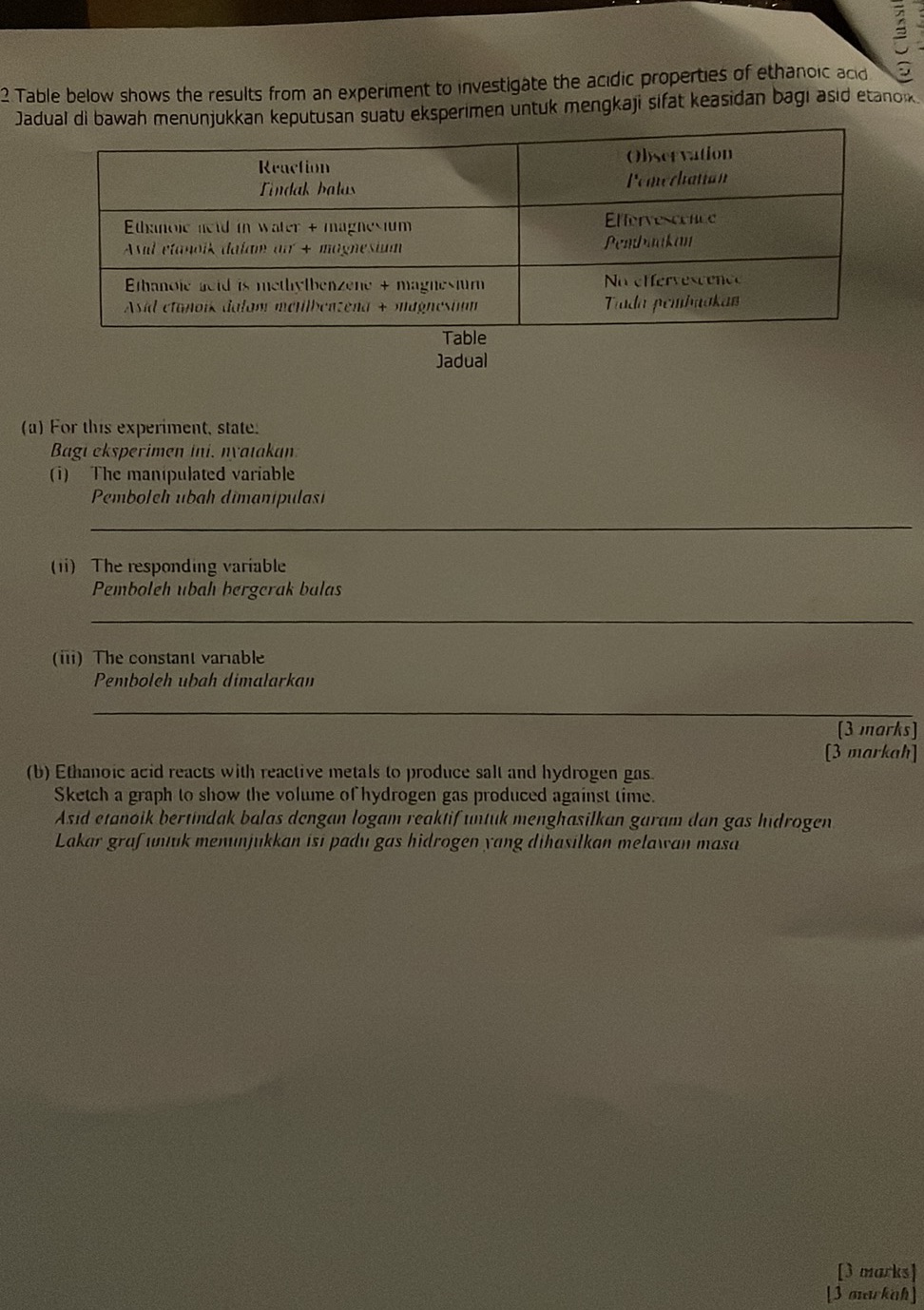 Table Jadual | Reaction | Observation | | StudyX
