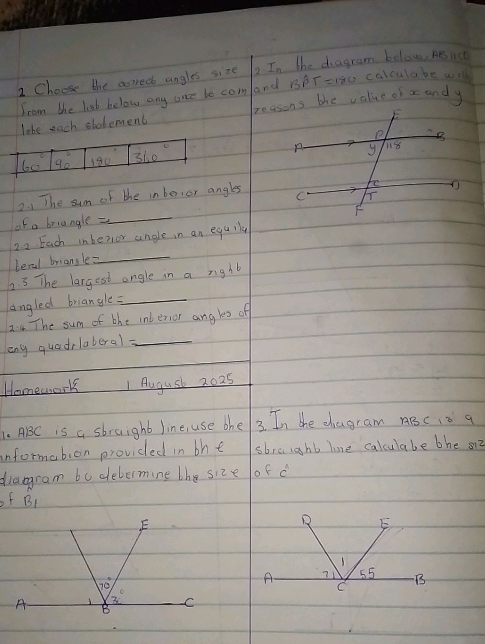 Choose the correct angles size from the list
