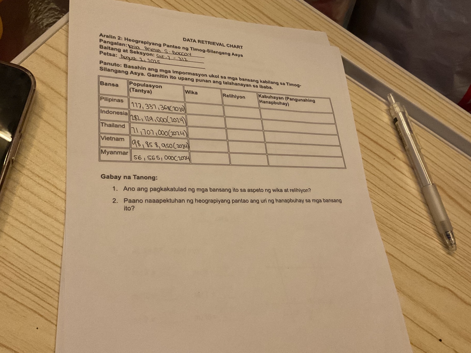 DATA RETRIEVAL CHART Aralin 2: Heograpiyang | StudyX