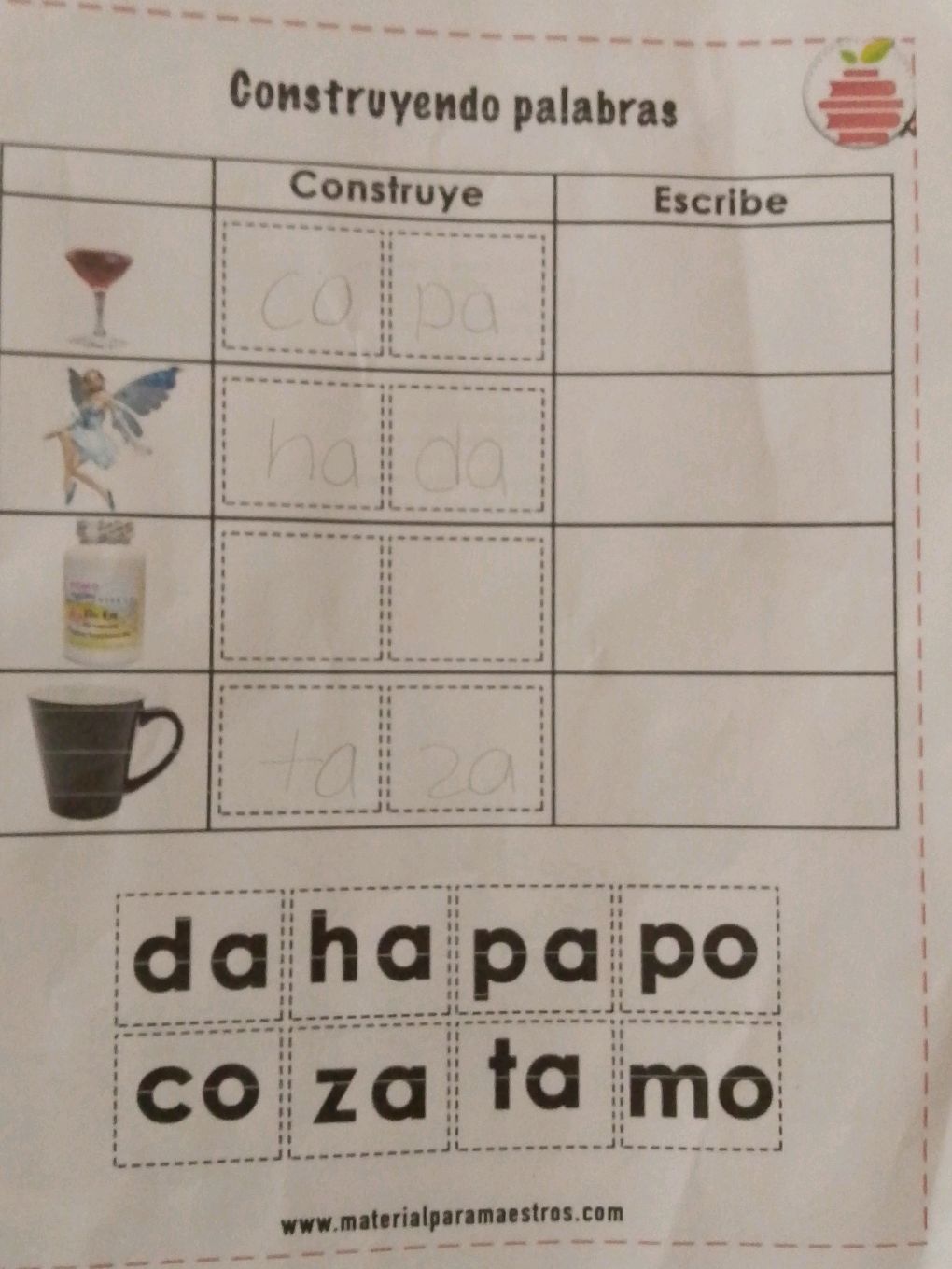 Construyendo palabras | Construye | Escribe | StudyX