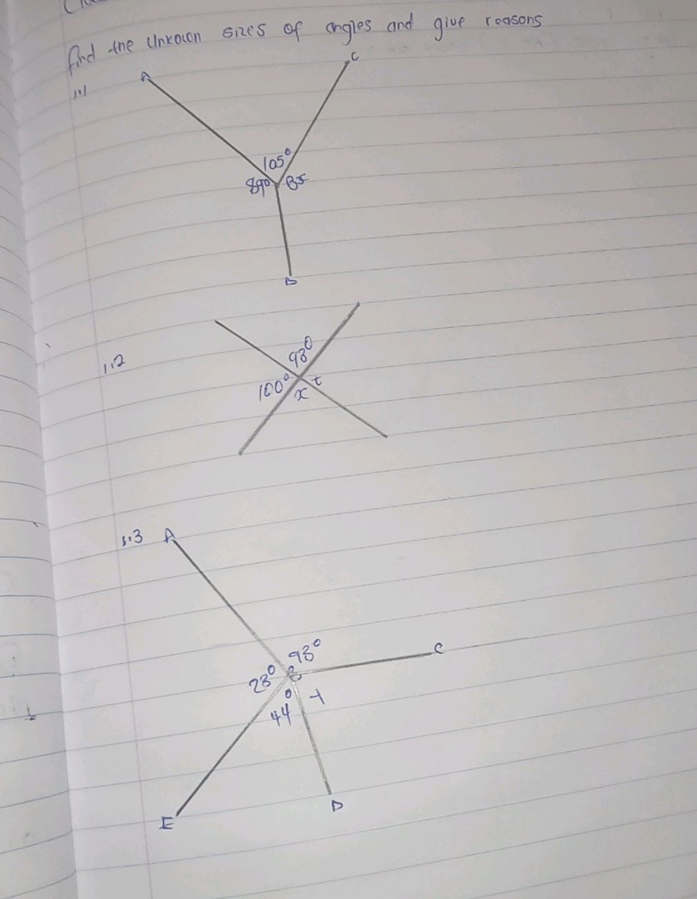 Find the unknown sizes of angles and give | StudyX