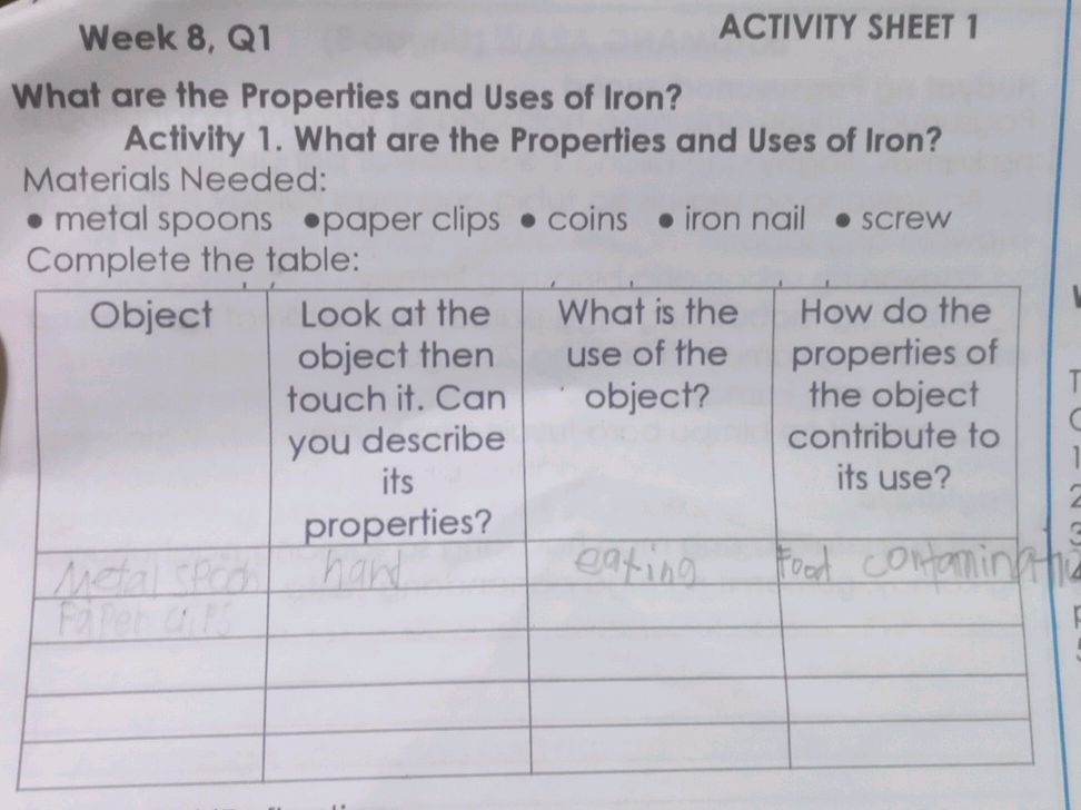 Week 8, Q1 ACTIVITY SHEET 1 What are the | StudyX