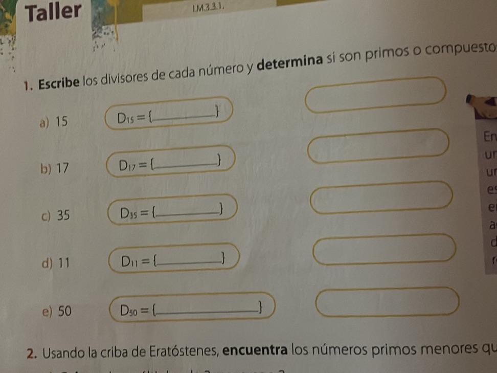 Taller LM33.1. 1. Escribe los divisores de | StudyX