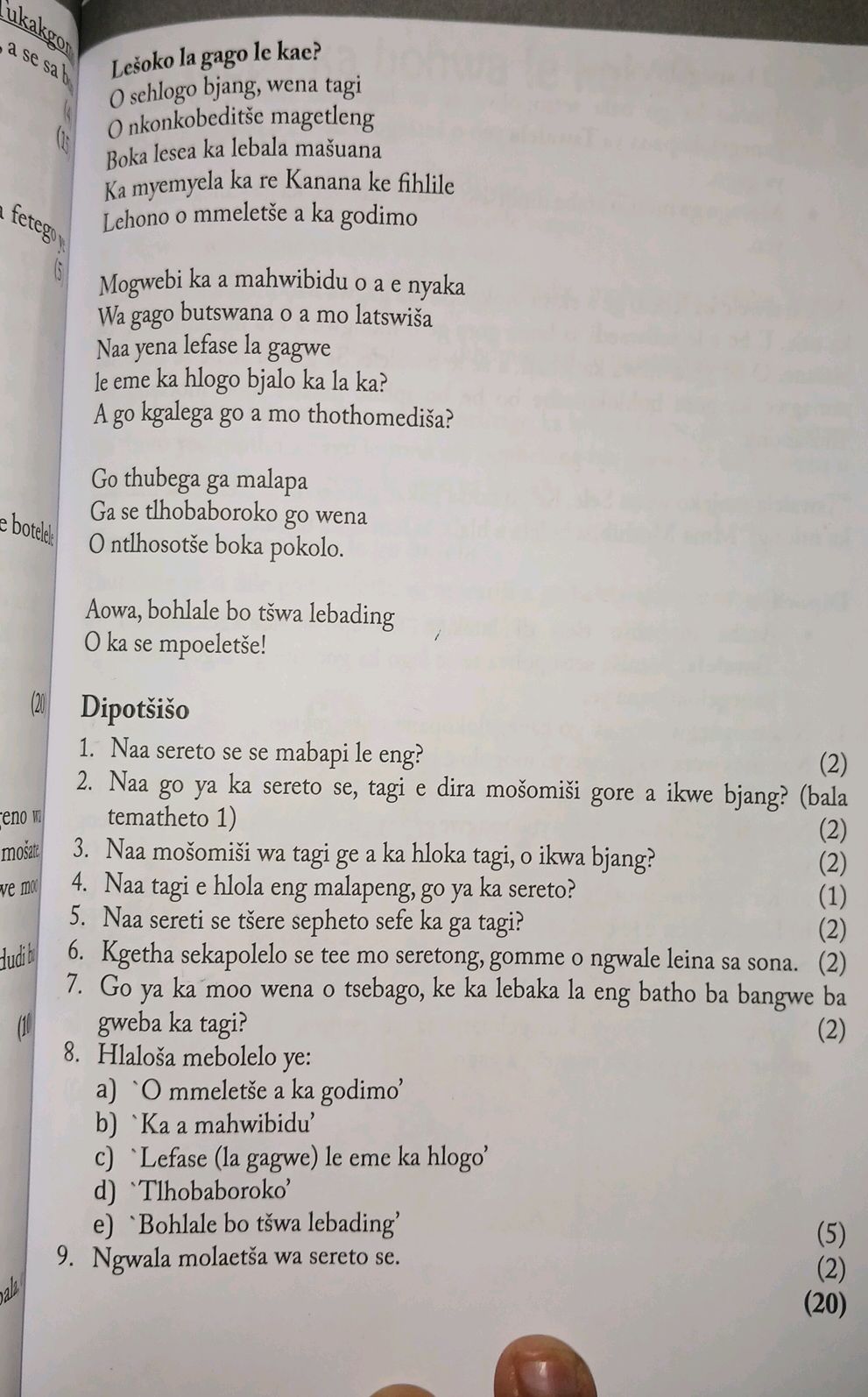Lešoko la gago le kae? O sehlogo bjang, wena