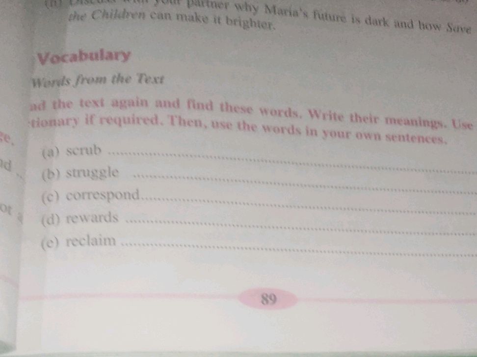 Vocabulary Words from the Text Read the text