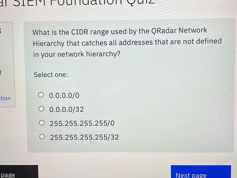 What is the CIDR range used by the QRadar