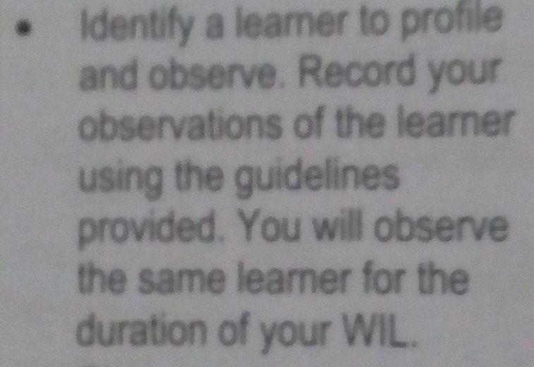 Identify a learner to profile and observe.