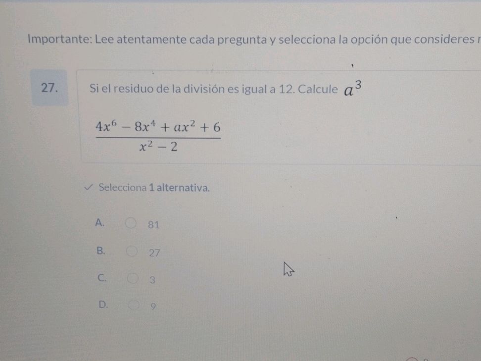 Si el residuo de la división es igual a 12.