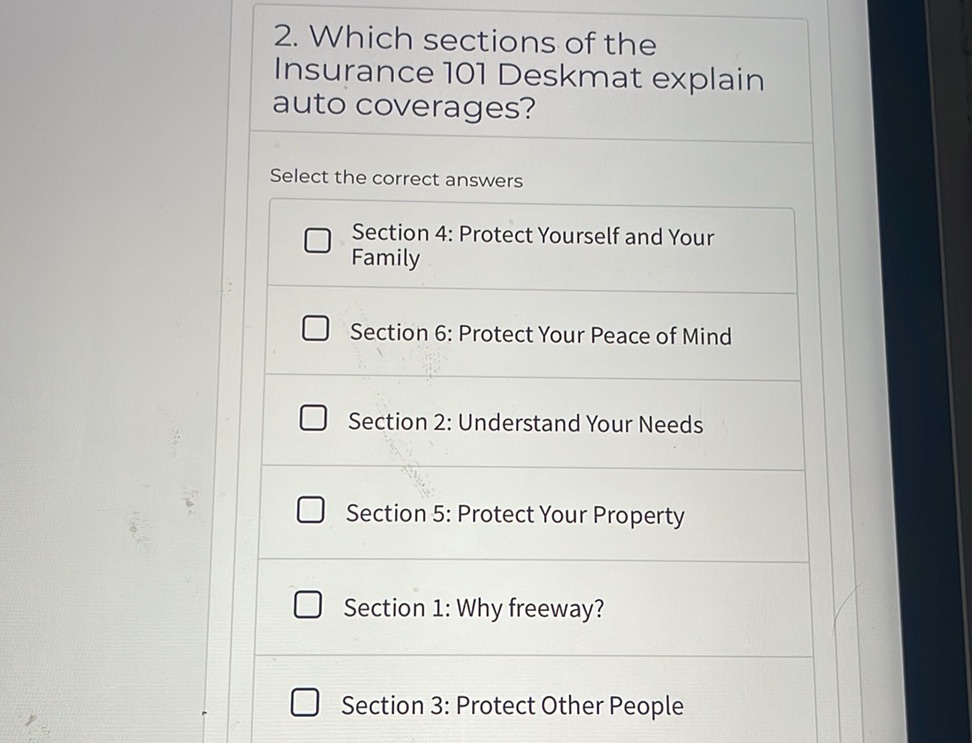 2. Which sections of the Insurance 101 | StudyX