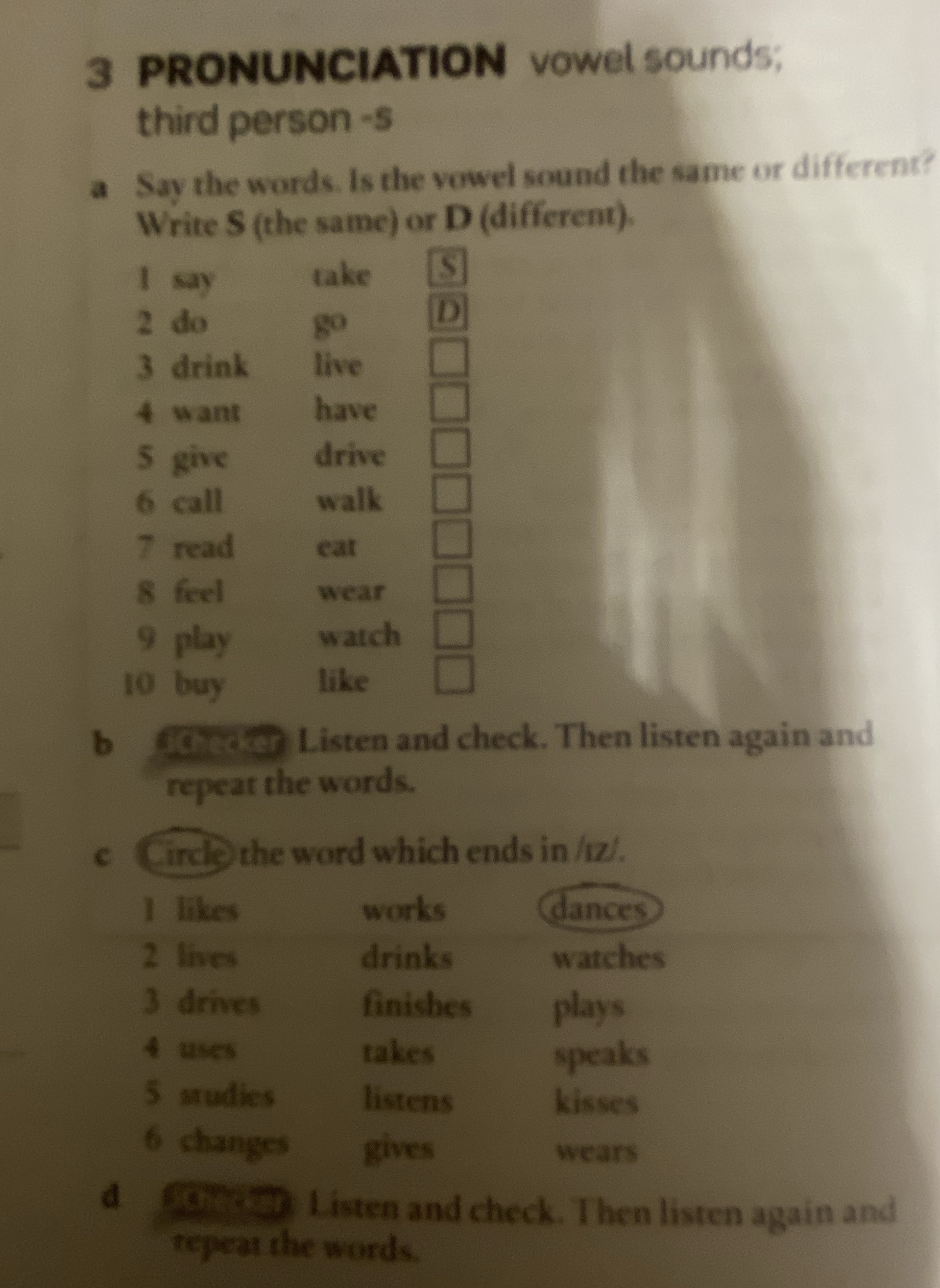3 PRONUNCIATION vowel sounds; third person | StudyX