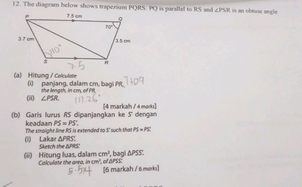 12. The diagram below shows trapezium PQRS. | StudyX