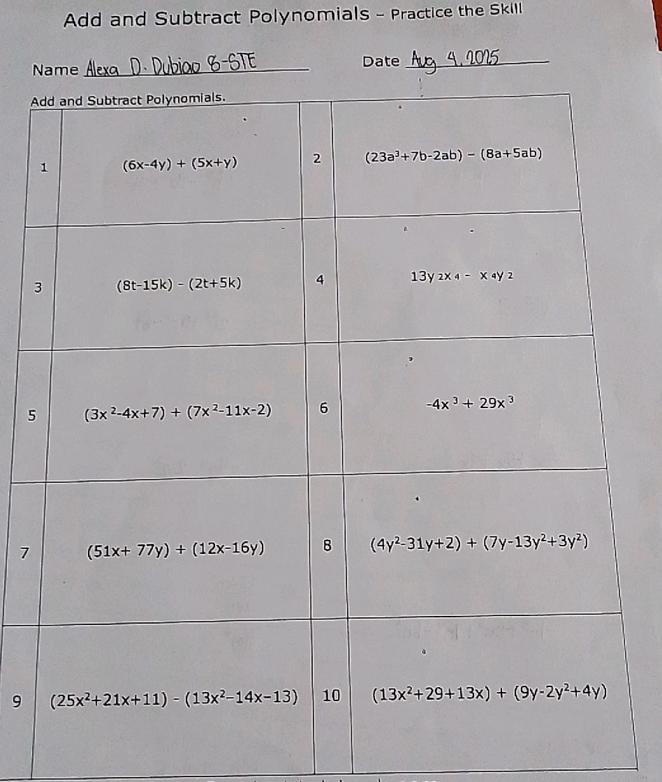 Add and Subtract Polynomials - Practice the | StudyX